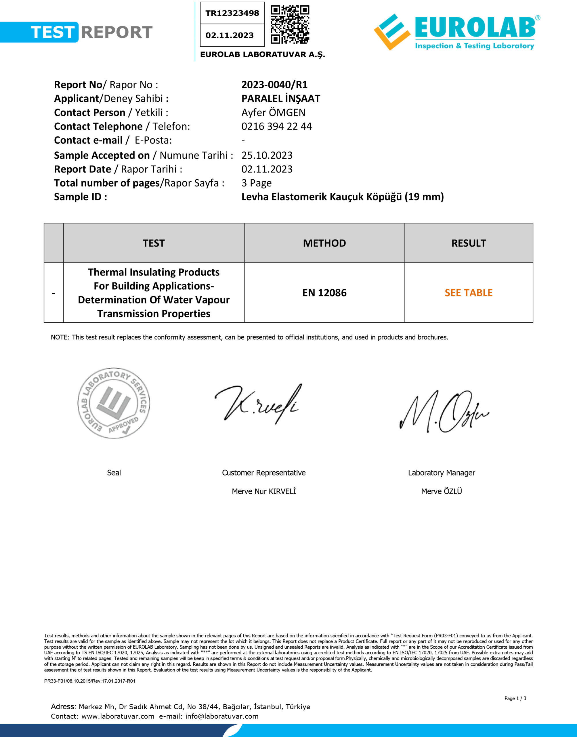 CERTIFICATE – Pa-flex – Paralel İnşaat Kauçuk San. İç ve Dış Tic. A.Ş